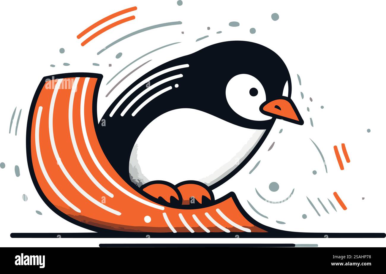 Cute penguin in a boat. Vector illustration in cartoon style Stock ...