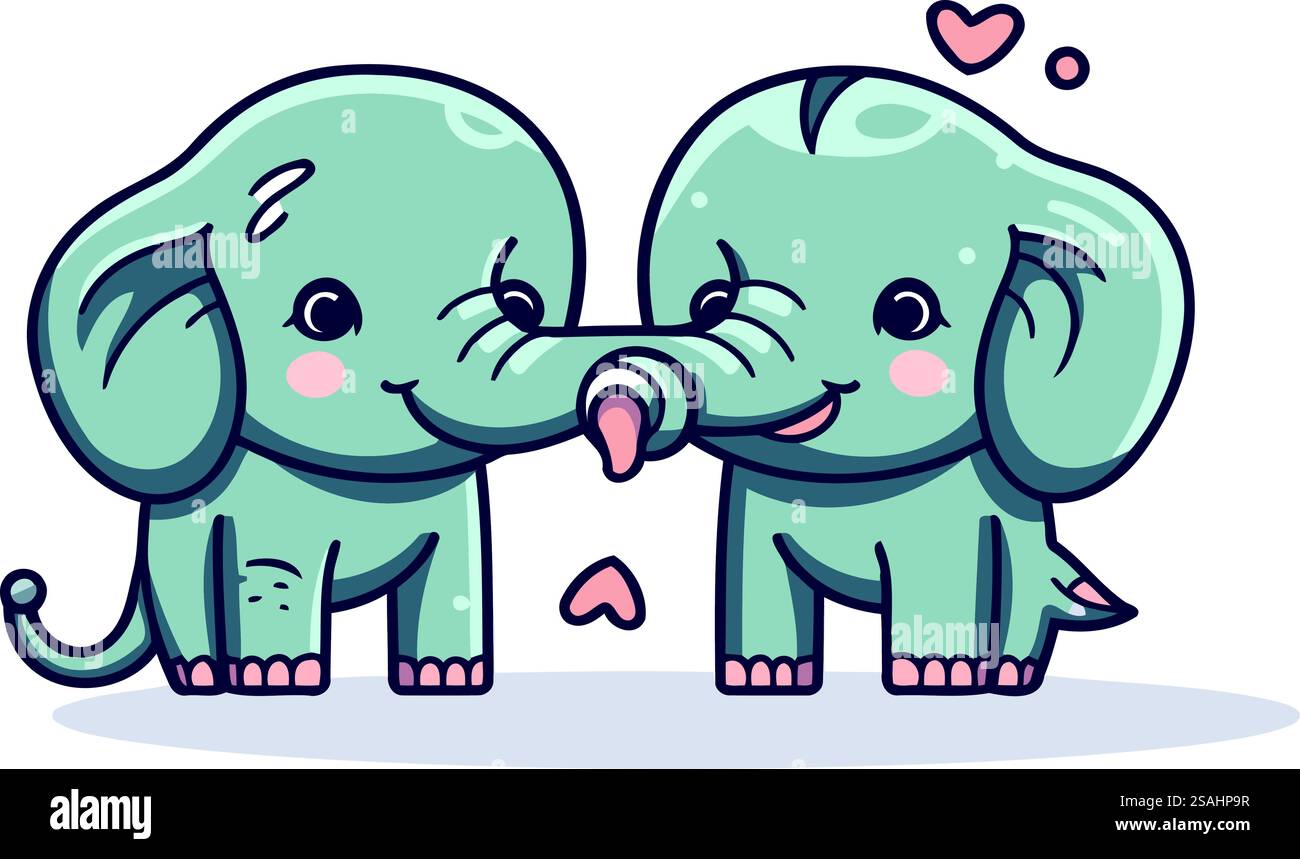 Cute cartoon elephant couple. Vector illustration isolated on white ...