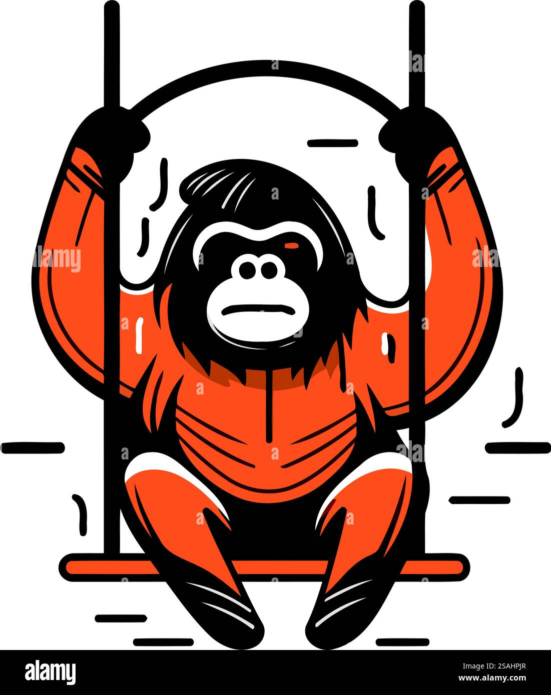 Monkey swinging on the bars. Monochrome vector illustration Stock ...