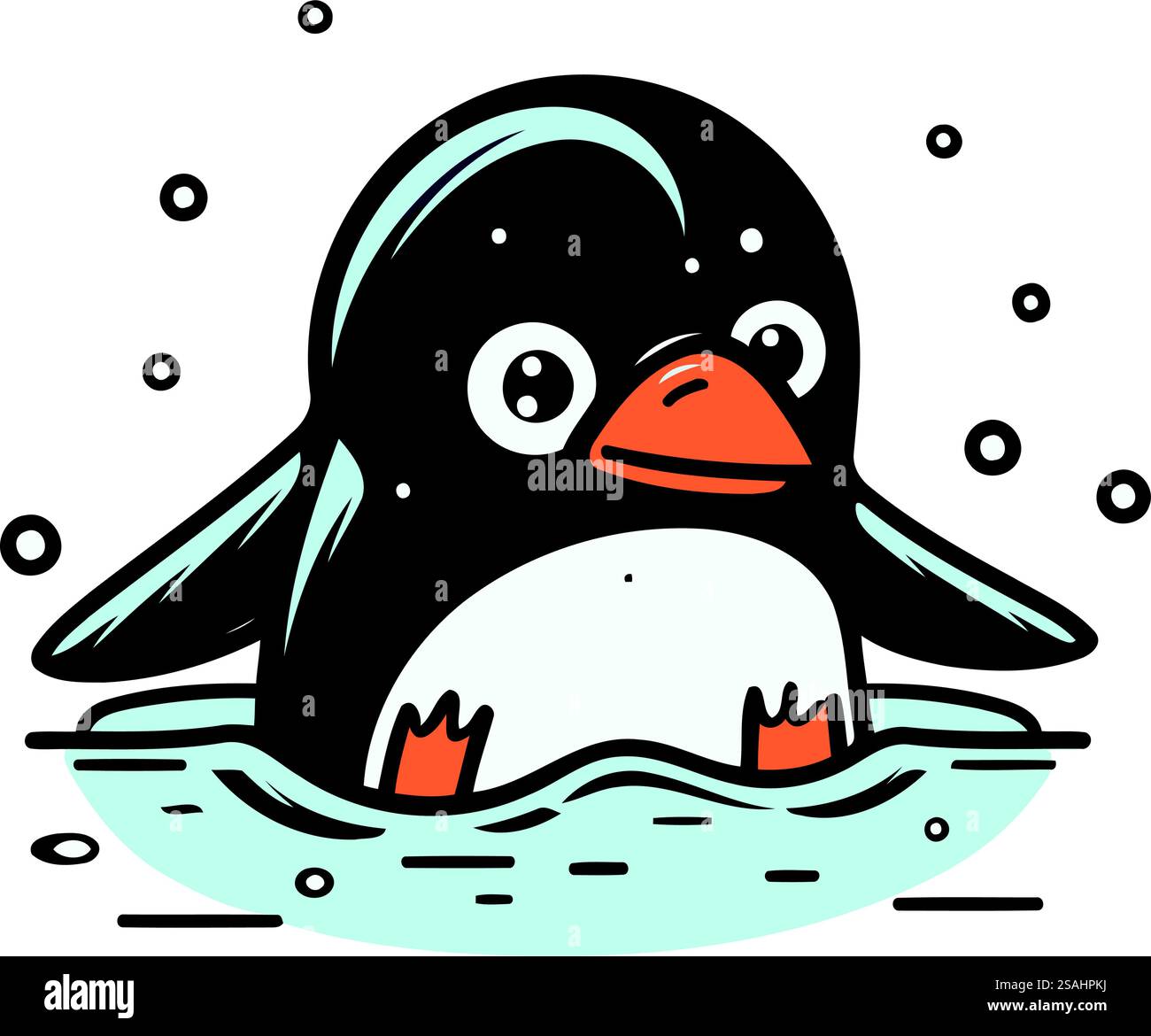 Cute cartoon penguin swimming in the sea. Vector illustration Stock ...