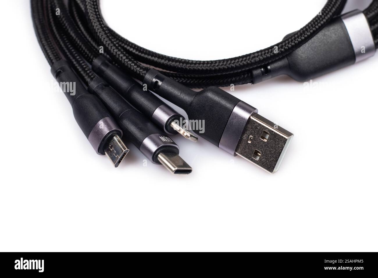 Different USB charging plugs isolated on white background. USB Type C ...