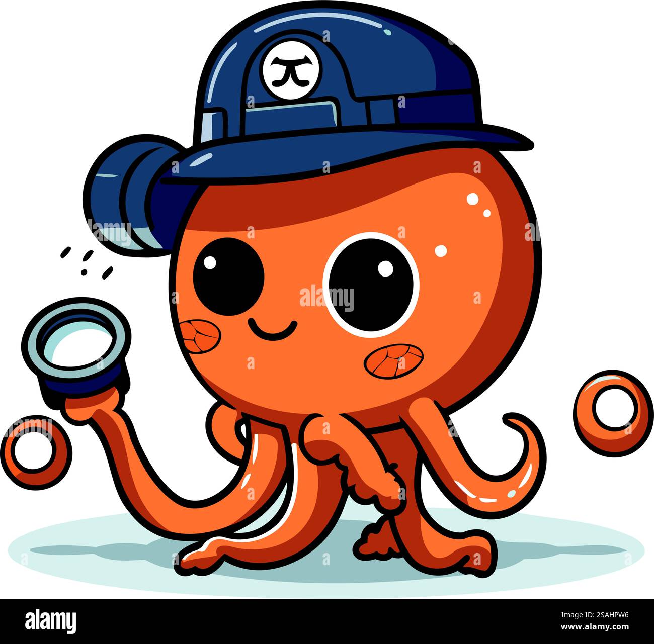 Octopus in police hat and magnifying glass. Cartoon vector illustration ...