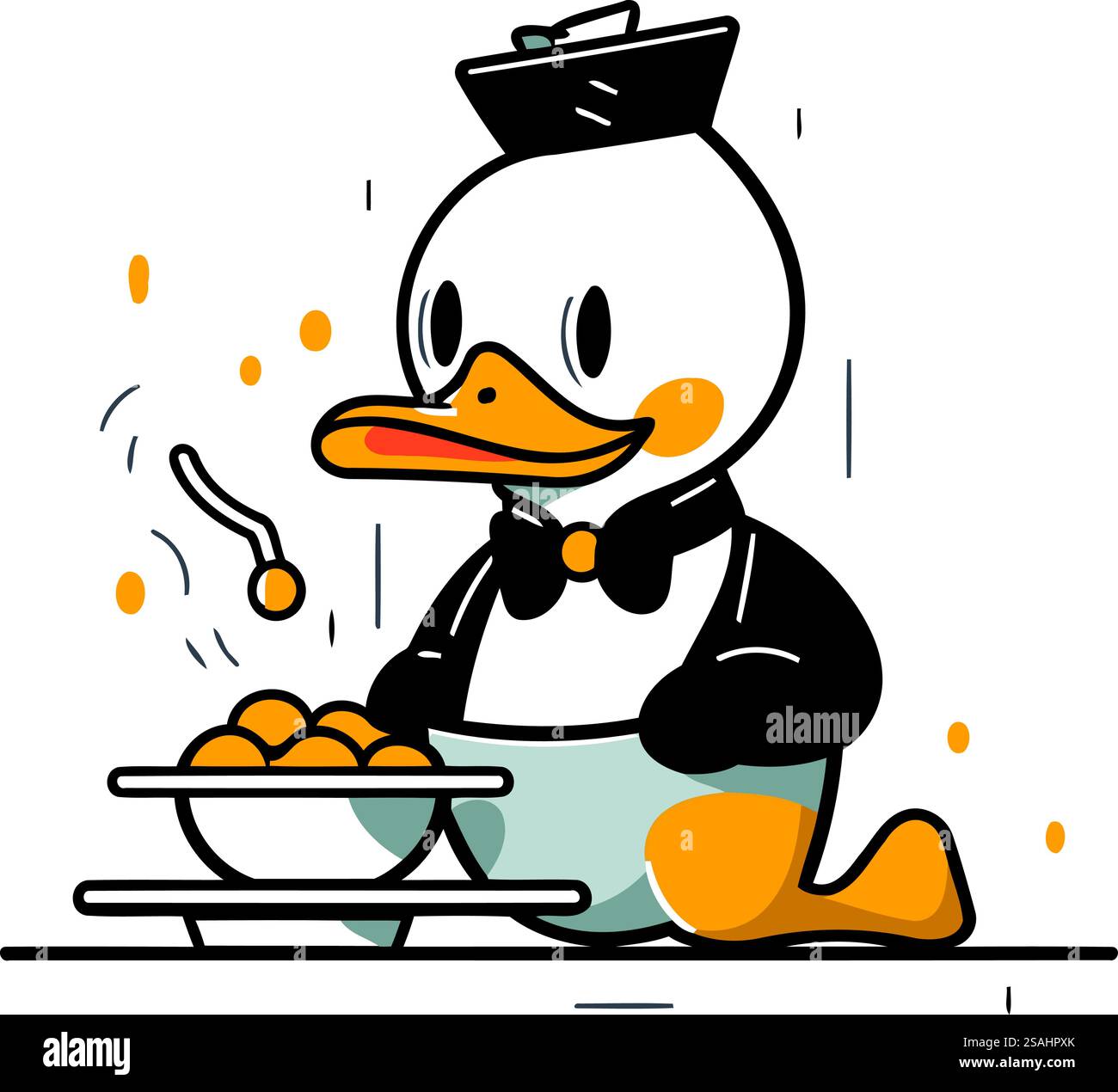 Cute cartoon penguin with plate of food. Vector illustration Stock ...