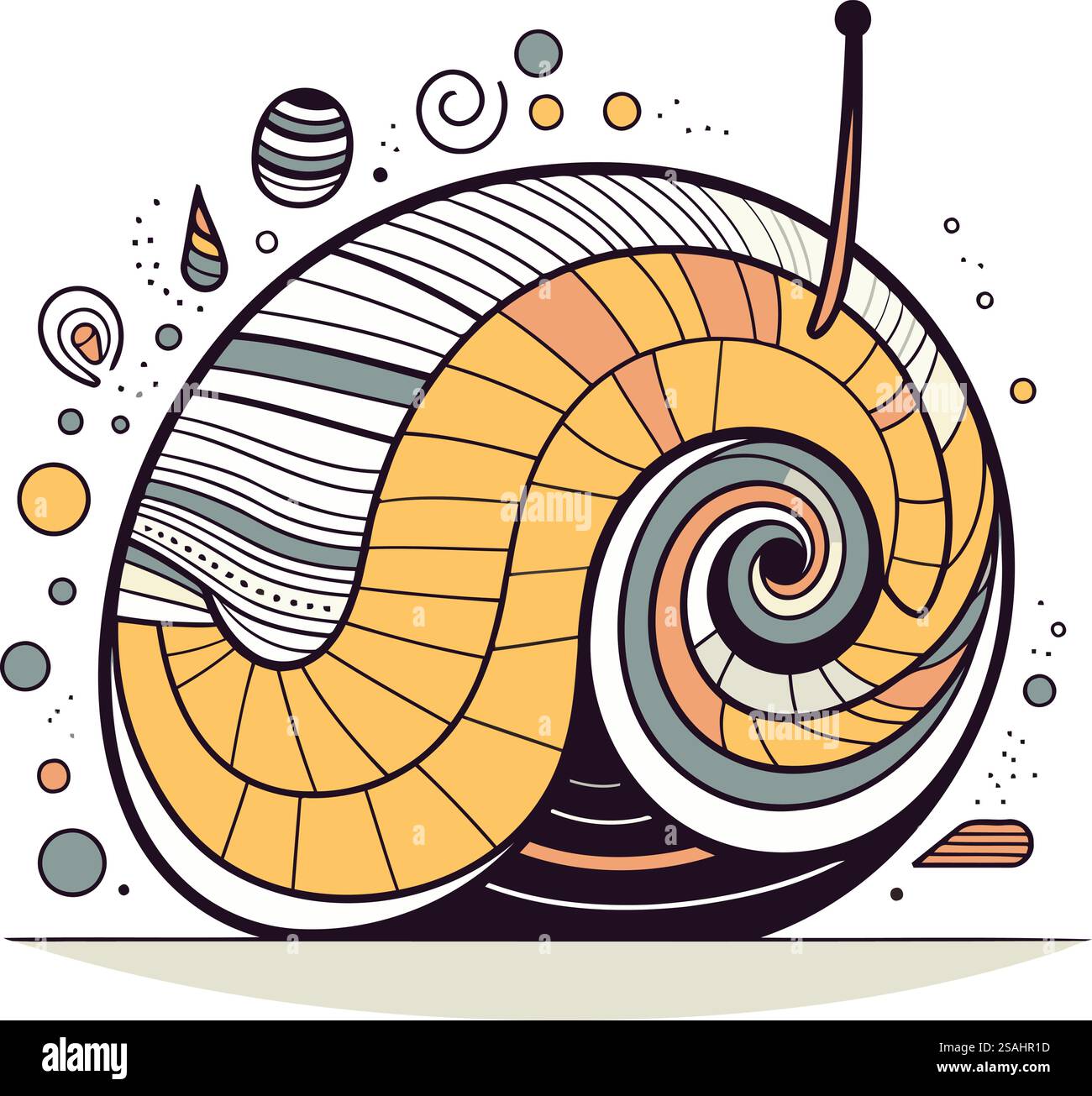 Vector hand drawn illustration of a snail in the form of a spiral Stock ...