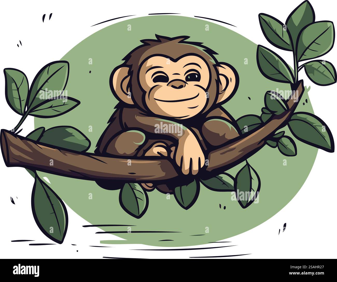Cute monkey sitting on a tree branch. Vector cartoon illustration Stock Vector Image & Art - Alamy