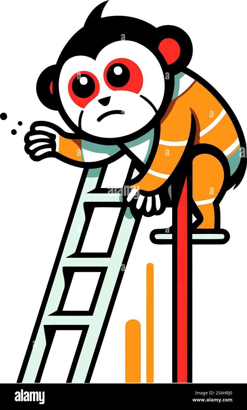 Cute monkey climbing a ladder. Vector illustration on white background ...