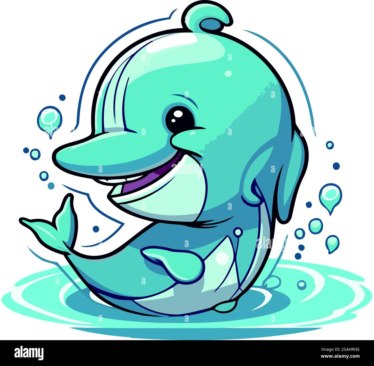 Illustration of a Cute Smiling Blue Whale Cartoon Character in Water ...