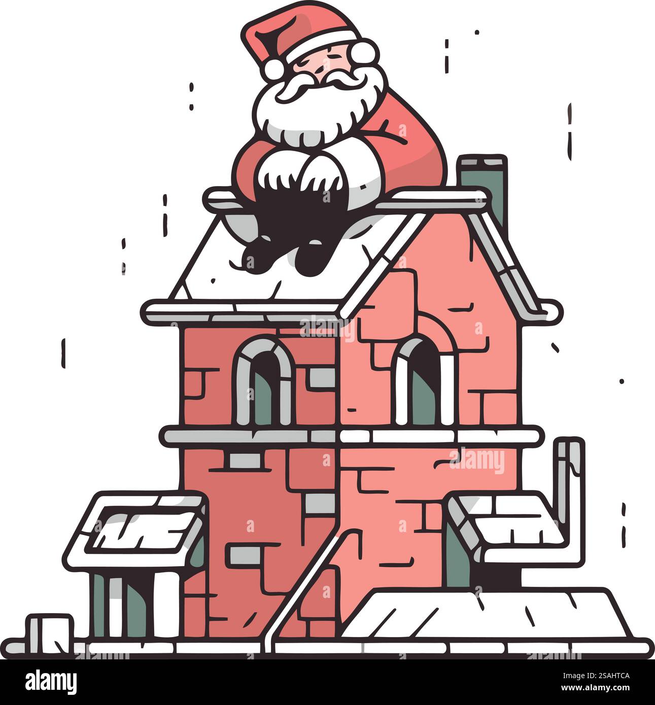 Santa Claus sitting on the roof of a house. Vector illustration Stock ...