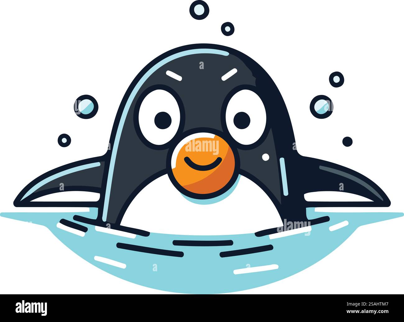 Cute kawaii penguin in the water. Vector illustration Stock Vector ...