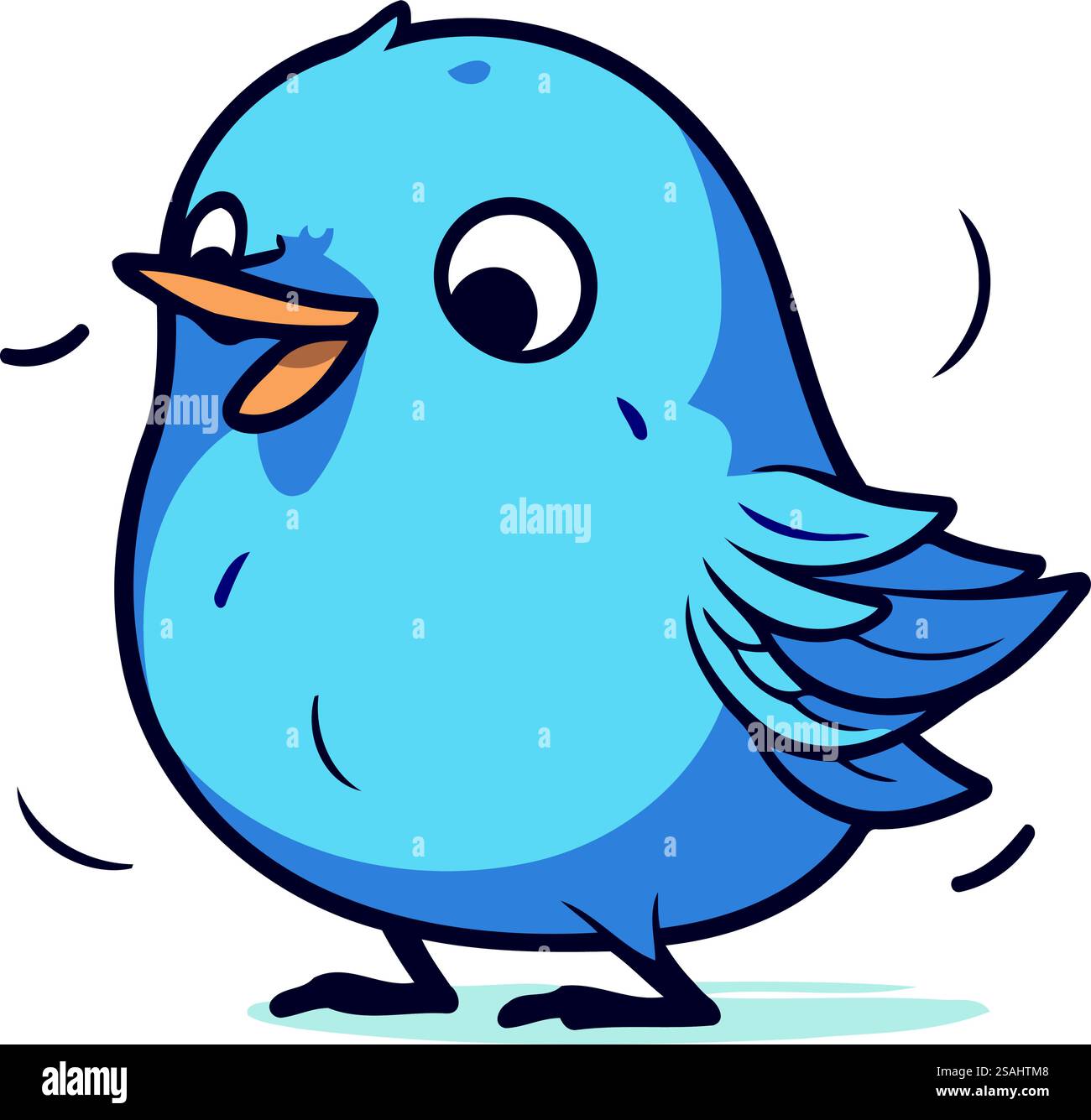Cute cartoon blue bird isolated on white background. Vector ...