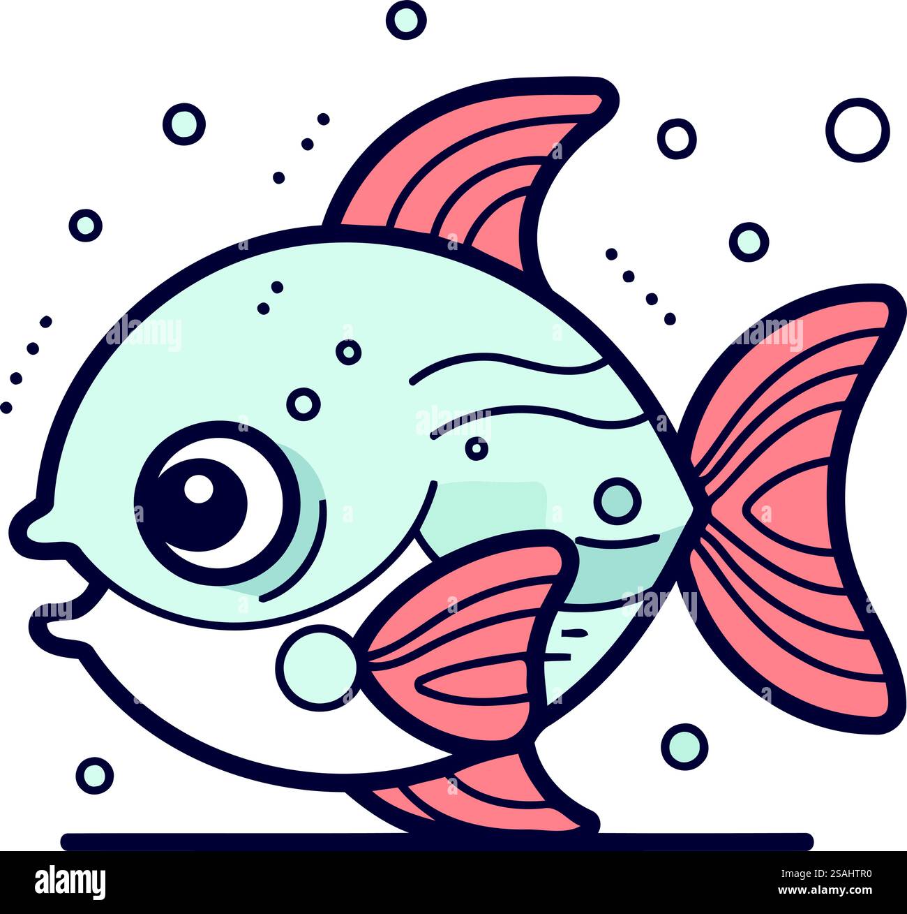 Cute cartoon fish. Vector illustration in line art style on white ...