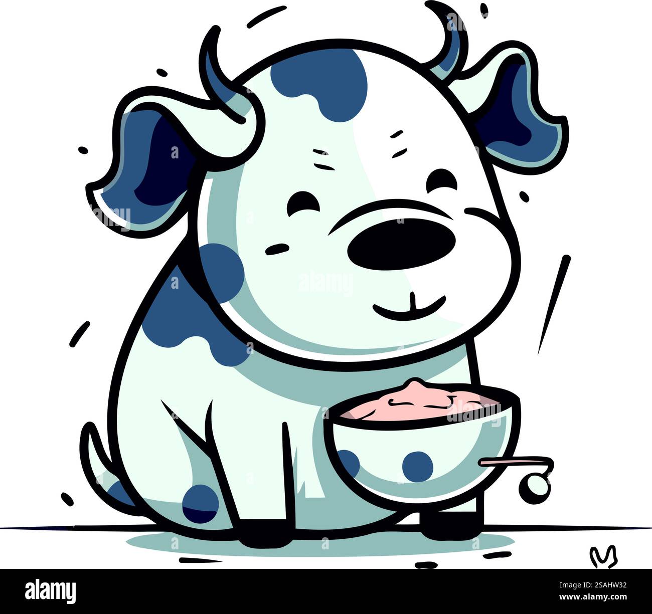 Cute cartoon cow with a bowl of coffee. Vector illustration Stock ...