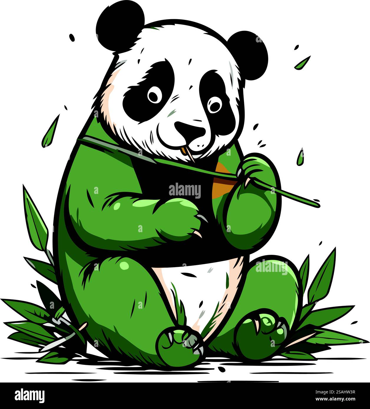 Panda in a green jacket with a bamboo stick. Vector illustration Stock ...