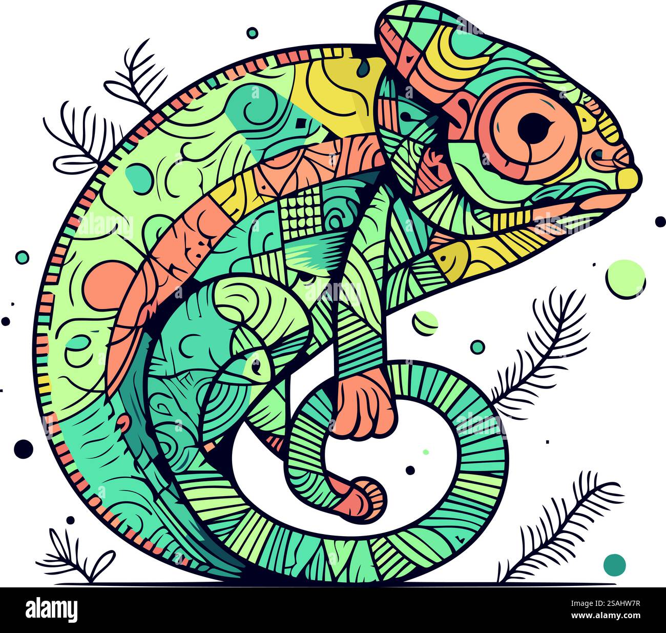 Colorful chameleon. Hand drawn vector illustration. Zentangle style ...