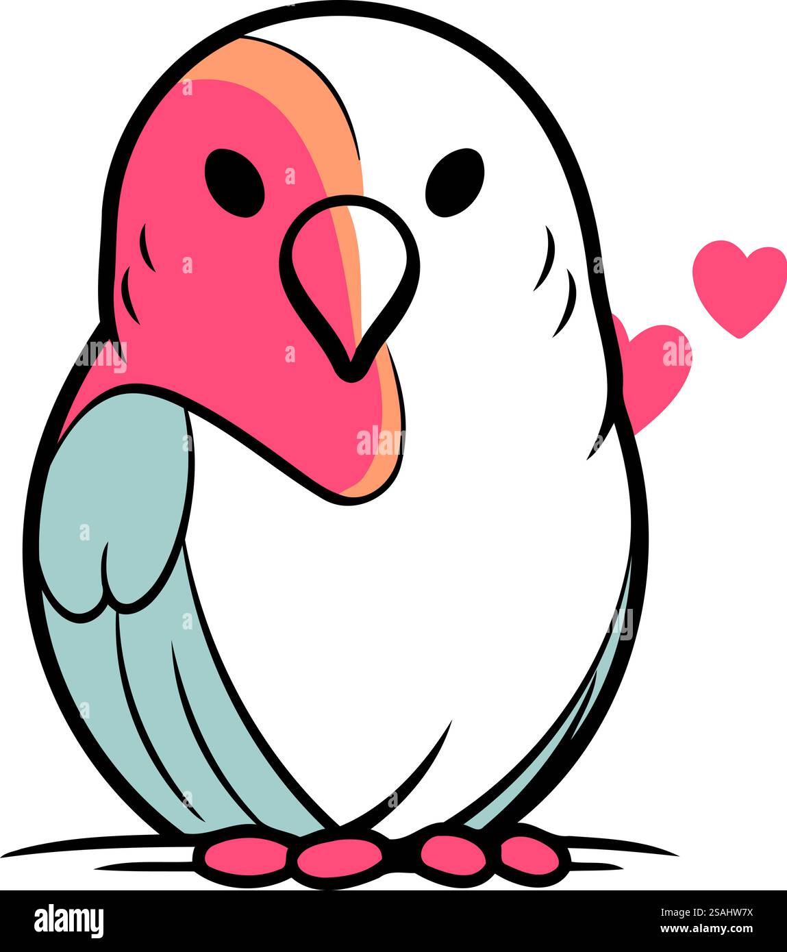 Cute parrot with hearts isolated on white background. Vector ...