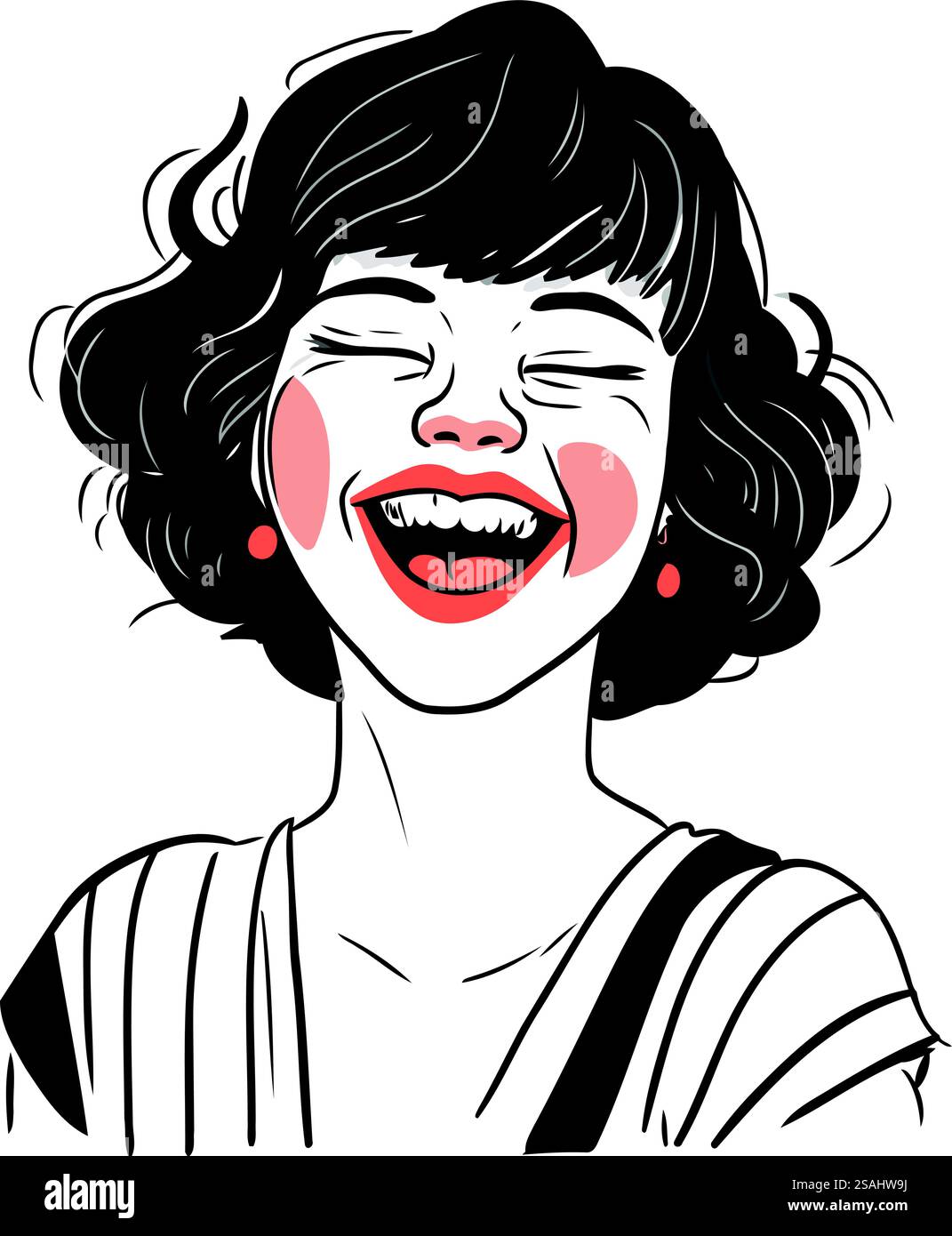 Vector illustration of a young woman with short hair and red lipstick Stock Vector Image & Art ...