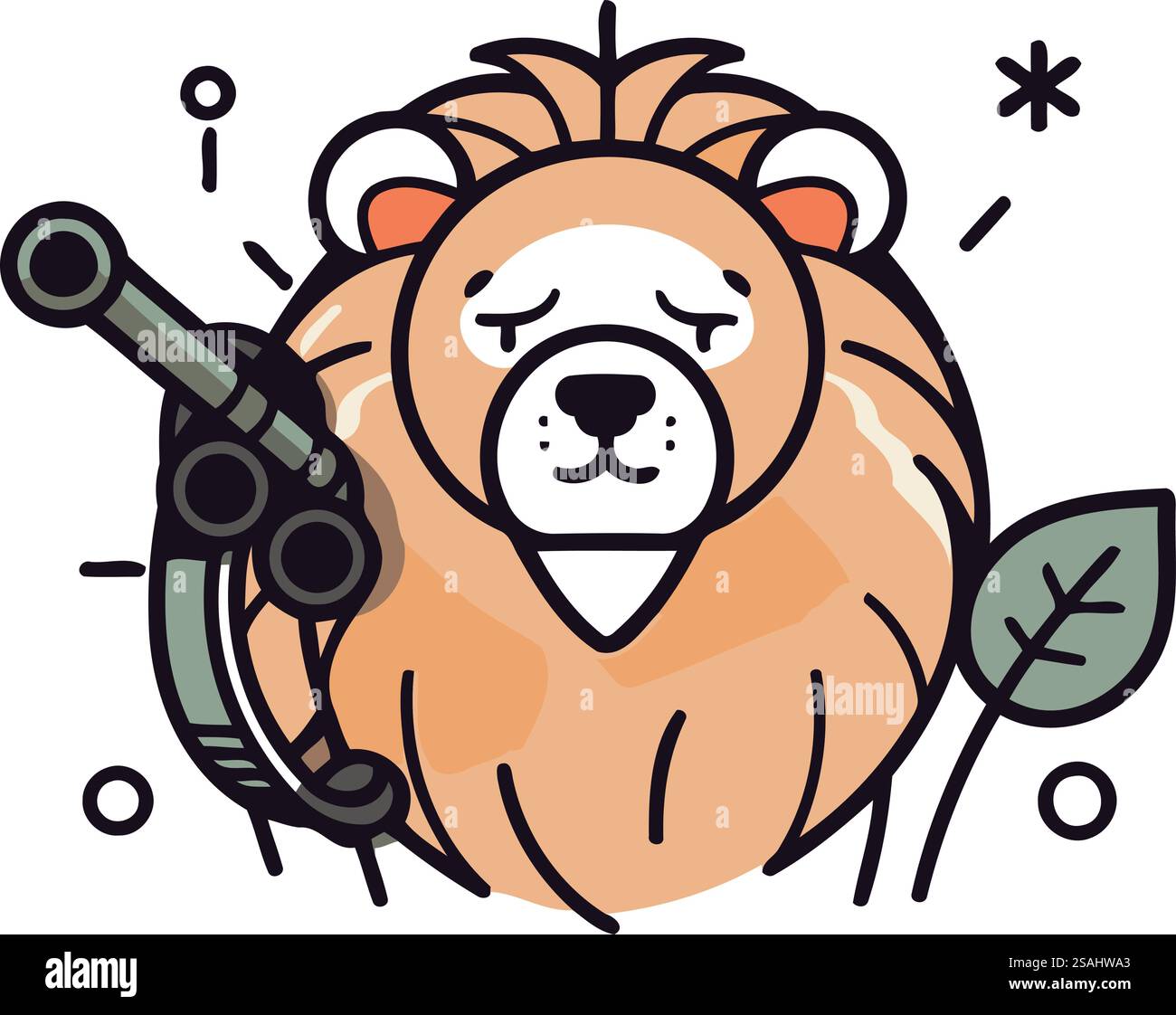 Cute lion with guns. Vector illustration in doodle style Stock Vector ...
