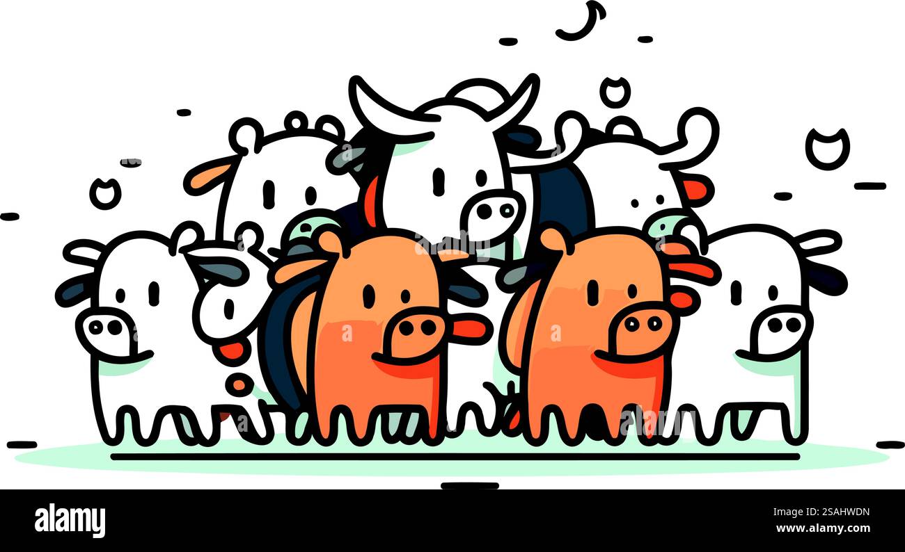 Cute cartoon cows. Vector illustration. Cute farm animals Stock Vector ...
