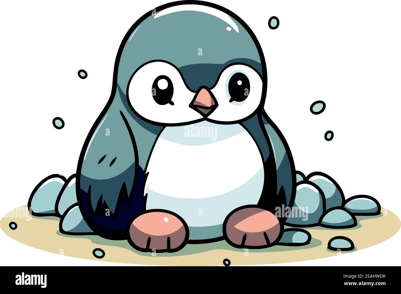 Cute penguin sitting on the ground. cartoon vector illustration Stock ...