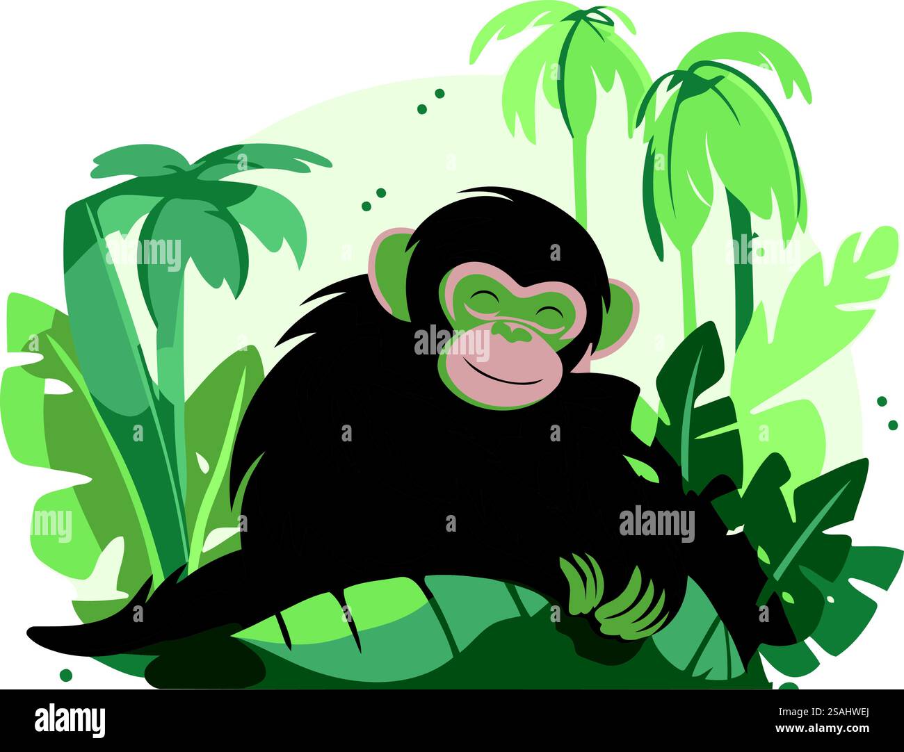 Chimpanzee sitting on the palm tree. Vector illustration Stock Vector ...