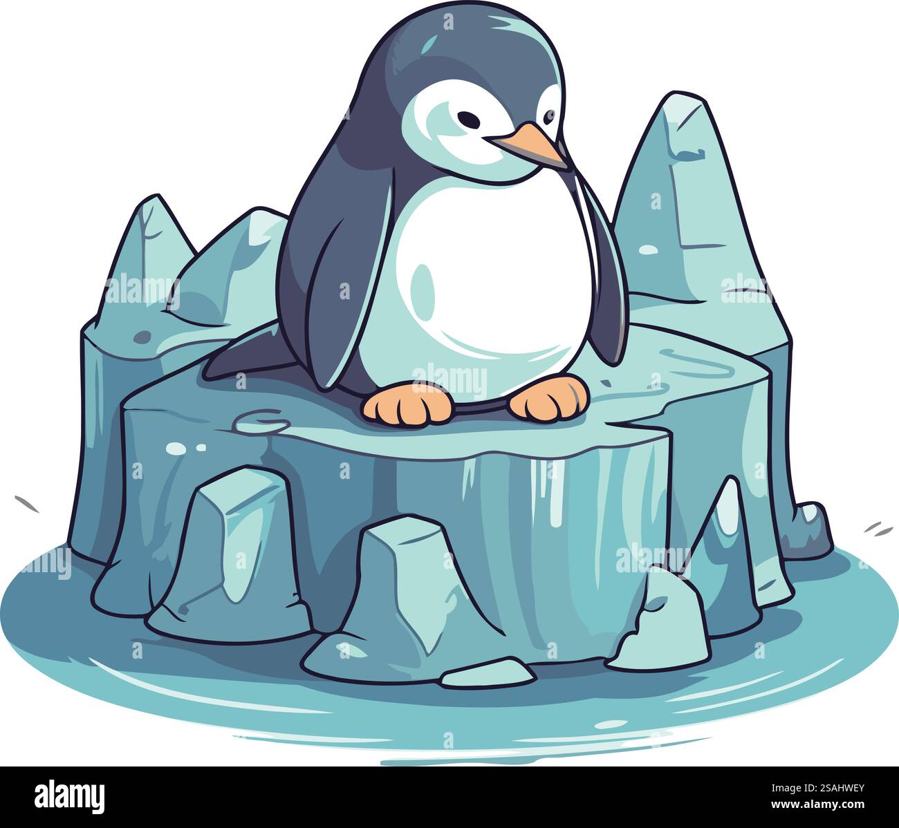 Cartoon penguin sitting on ice floe. Vector illustration Stock Vector ...