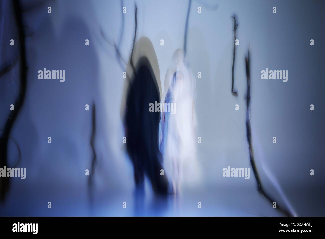 Surreal, mystical dance of ghostly ballerinas fading into mist. Light ...