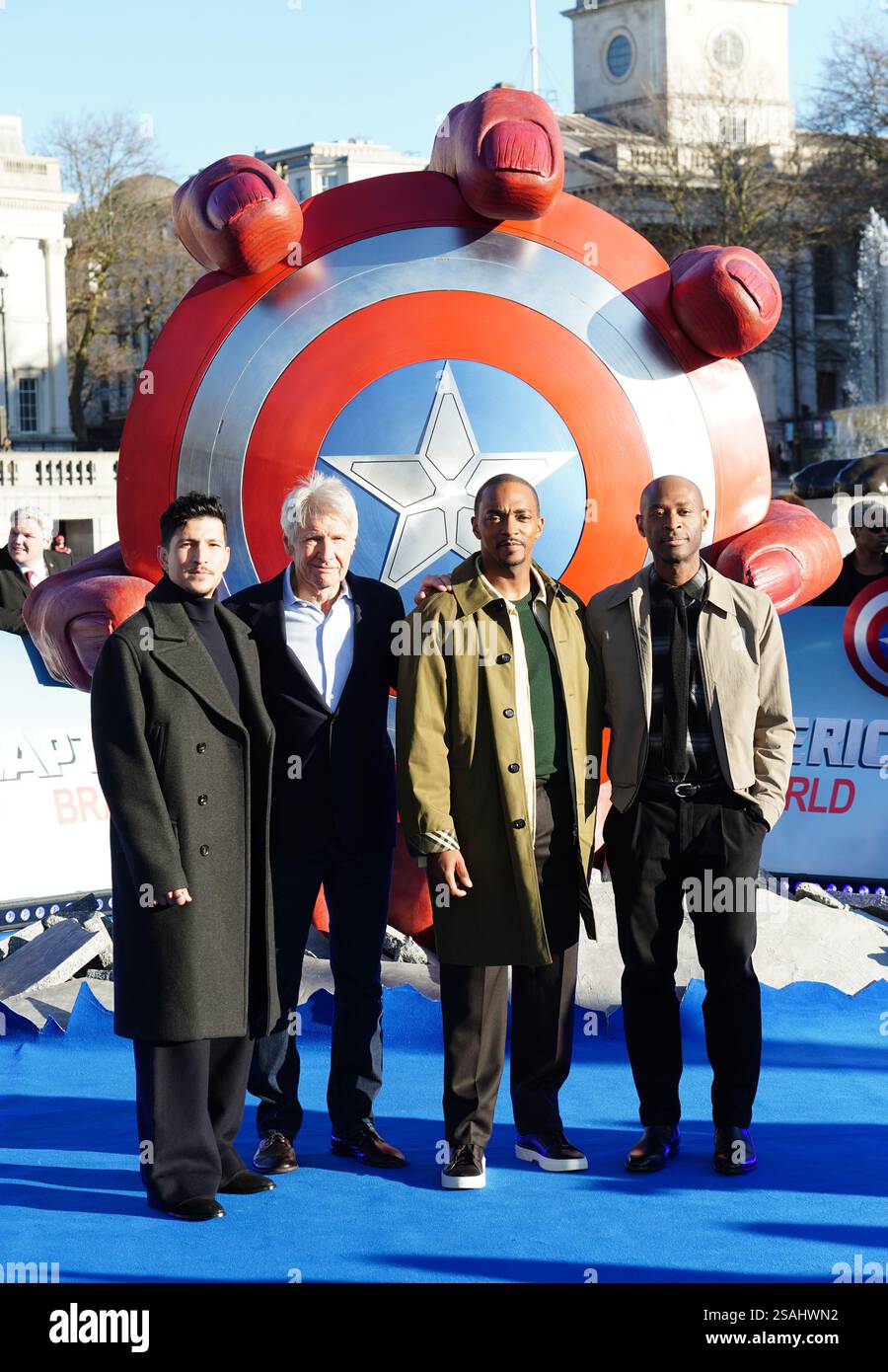 (left to right) Danny Ramirez, Harrison Ford, Anthony Mackie, and ...