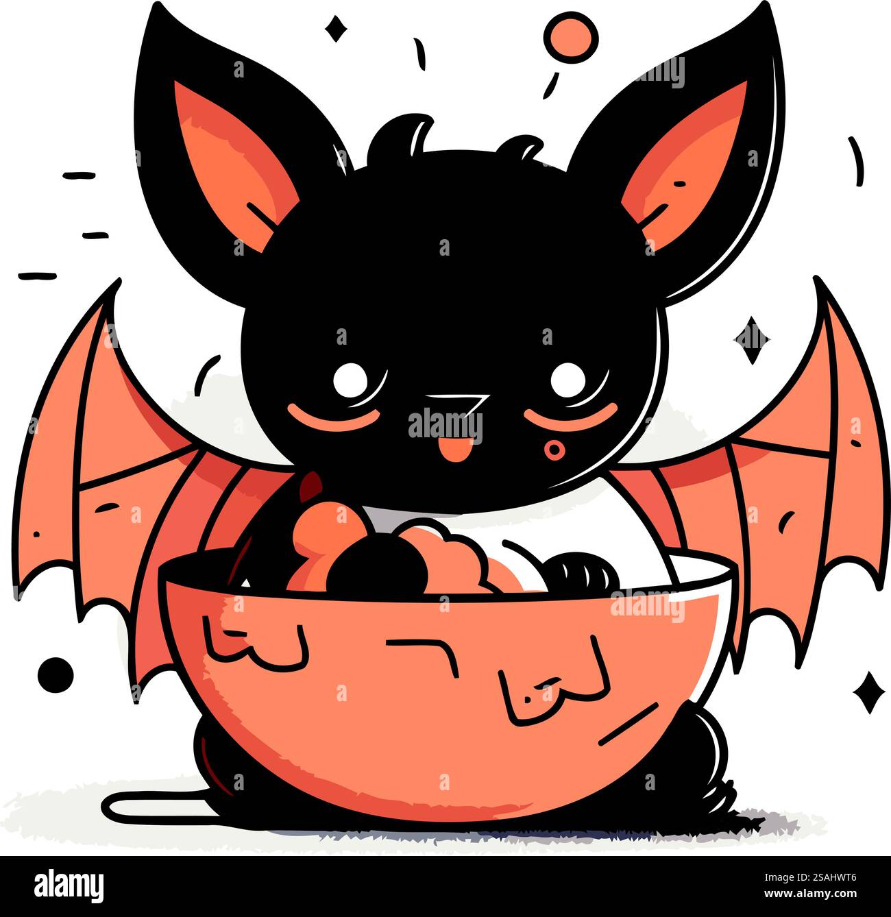 Cute little bat with a bowl of eggs. Vector illustration Stock Vector ...