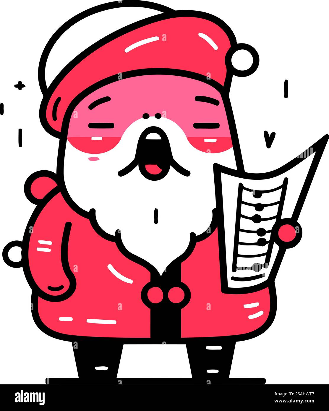 Santa Claus reading a letter. Vector illustration in line art style ...