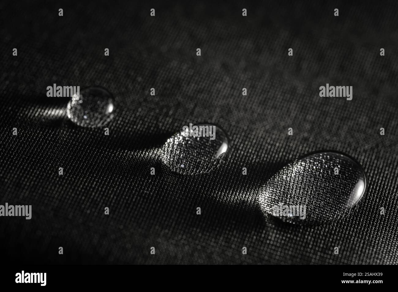 Rain water droplets on black fiber waterproof fabric Stock Photo - Alamy