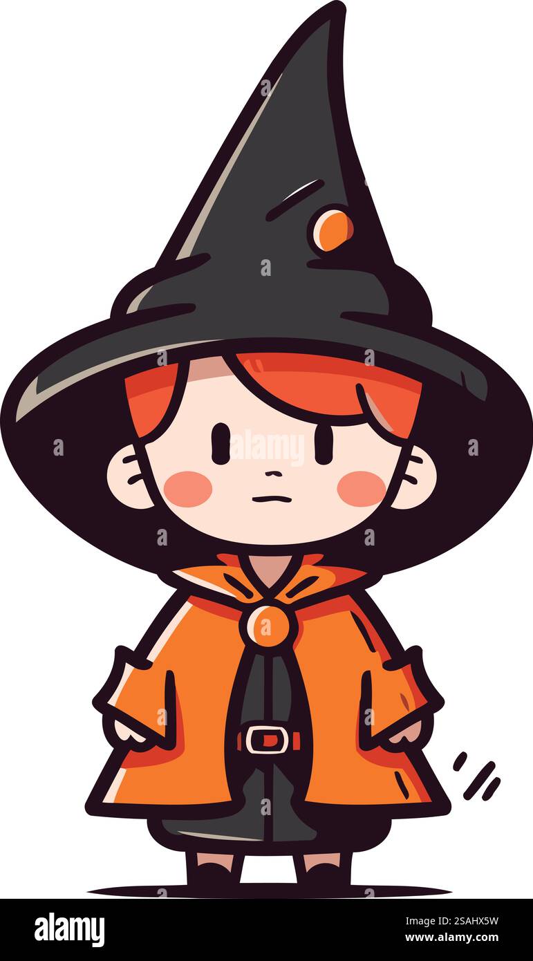 Cute little boy dressed as a witch. Halloween vector illustration Stock ...