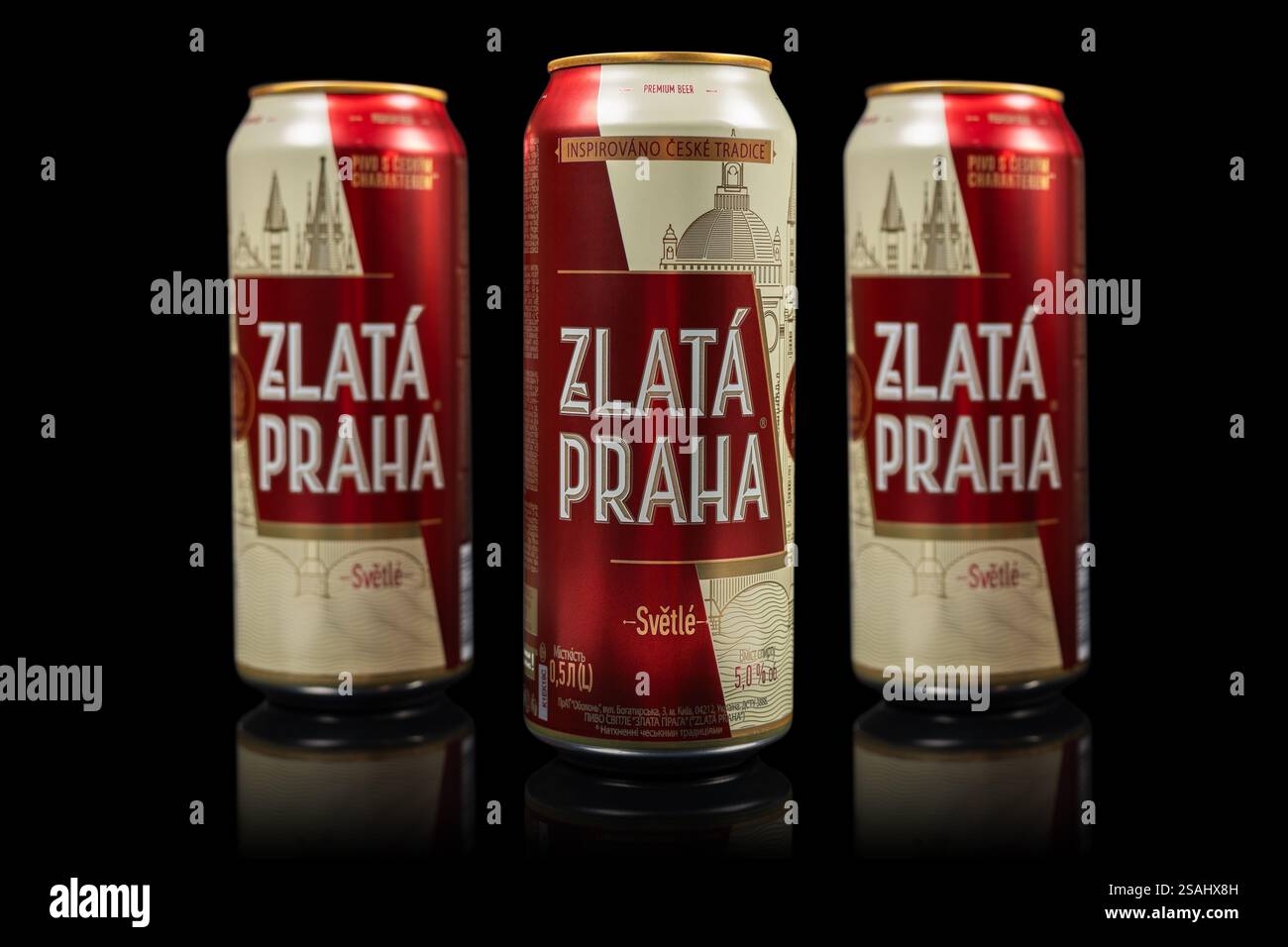 Dnipro, Ukraine - feb 21, 2024: Zlata Praha Czech beer cans against ...