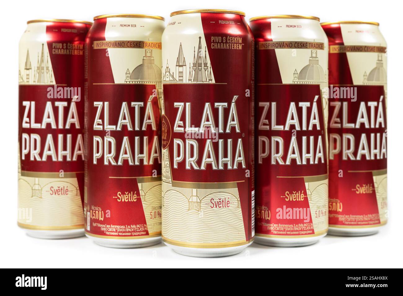 Dnipro, Ukraine - feb 21, 2024: Zlata Praha Czech beer cans against ...