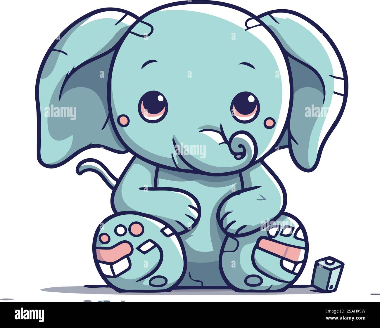 Cute cartoon elephant sitting and playing with egg. vector illustration ...