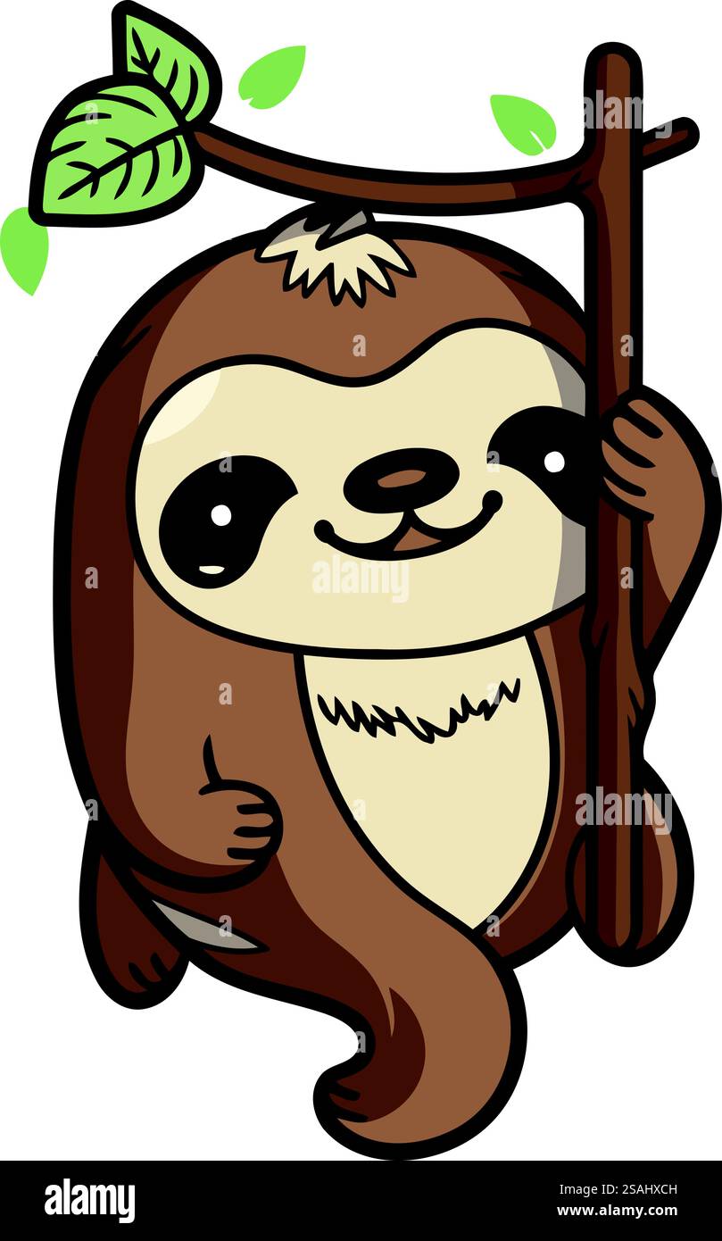 Cute cartoon sloth hanging on a branch. Vector illustration Stock ...