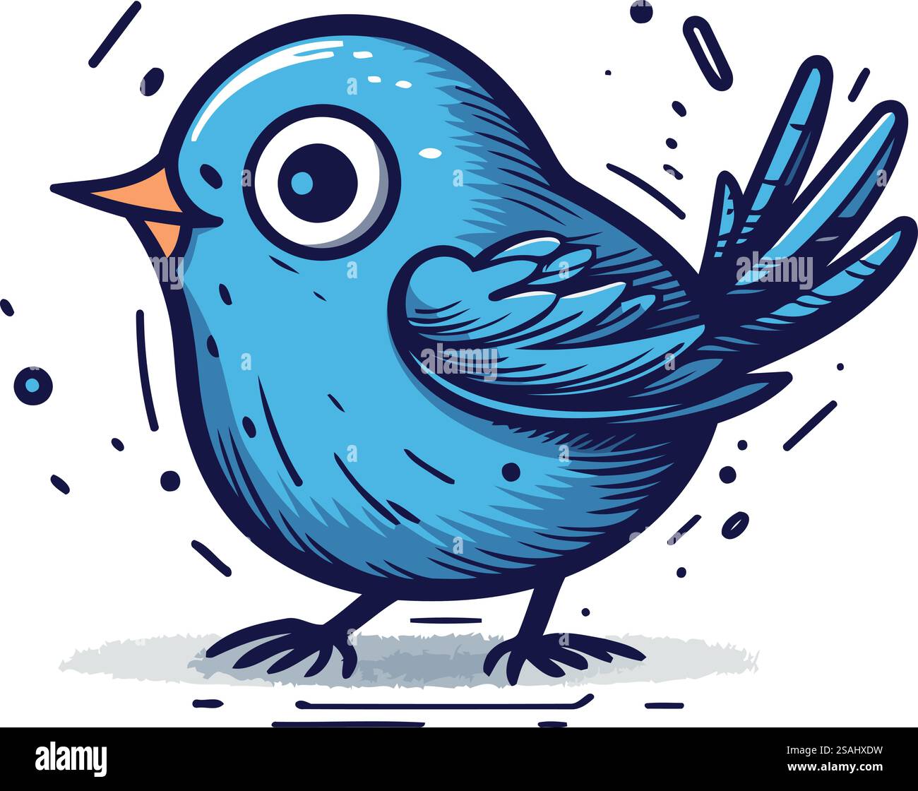 Blue bird. Hand drawn vector illustration. Isolated on white background ...