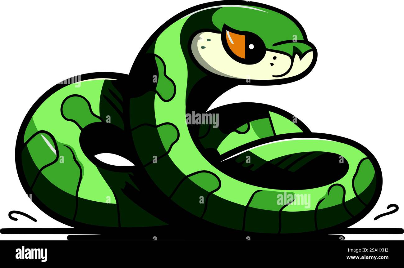 Green snake. Vector illustration of cartoon snake. Isolated on white ...
