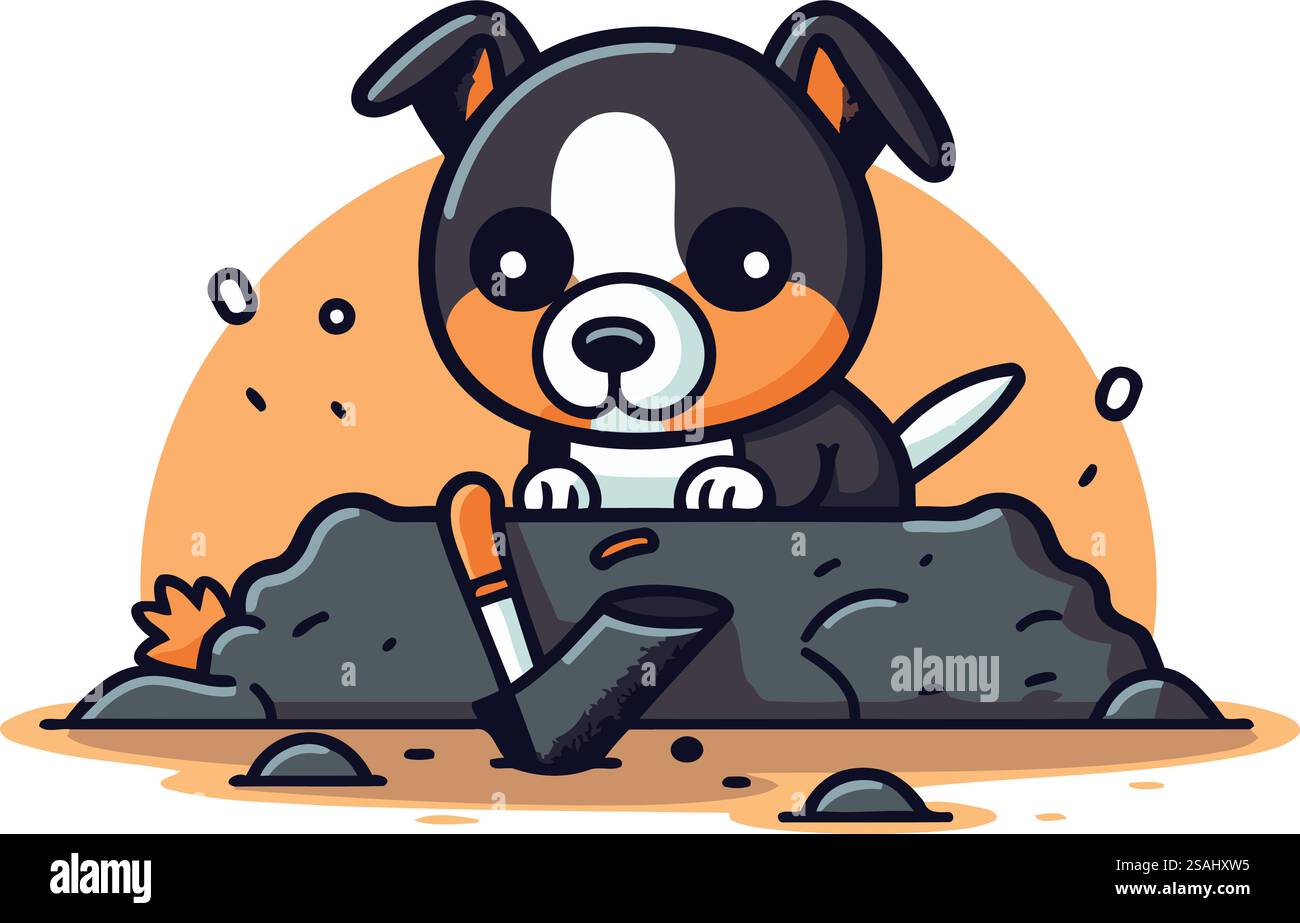 Cute dog with a shovel. Vector illustration in cartoon style Stock ...