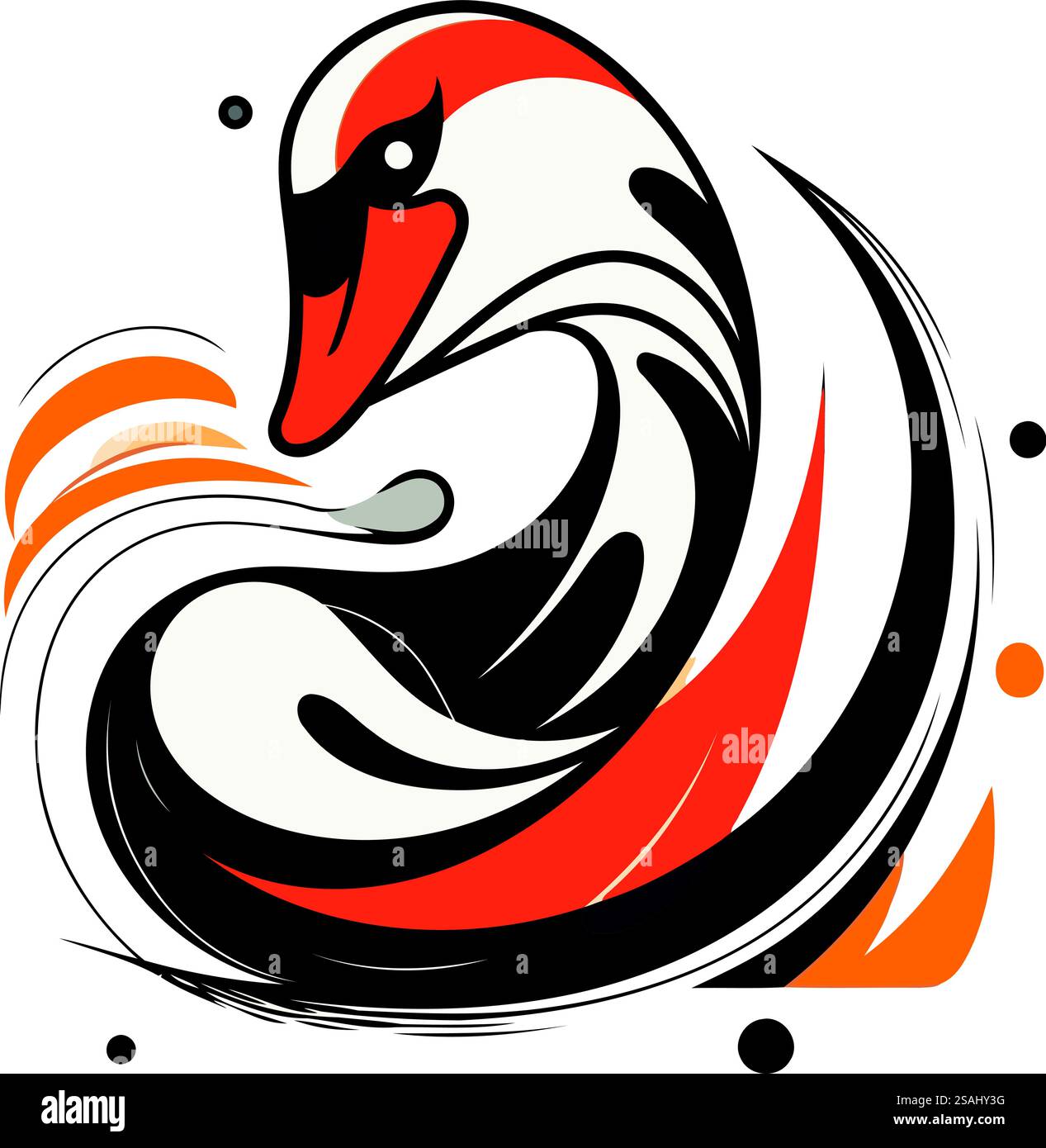 swan with red and black stripes on a white background. vector ...