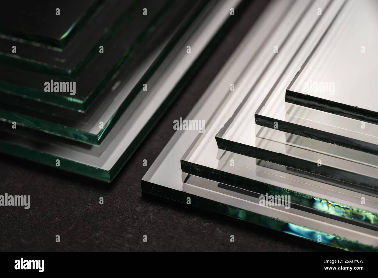 Sheets of Factory manufacturing tempered clear float glass panels cut ...