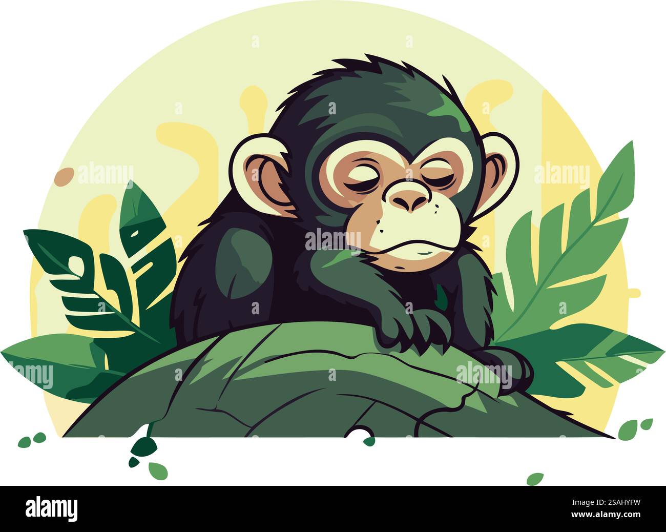 Chimpanzee sitting on a branch. Vector illustration in cartoon style ...