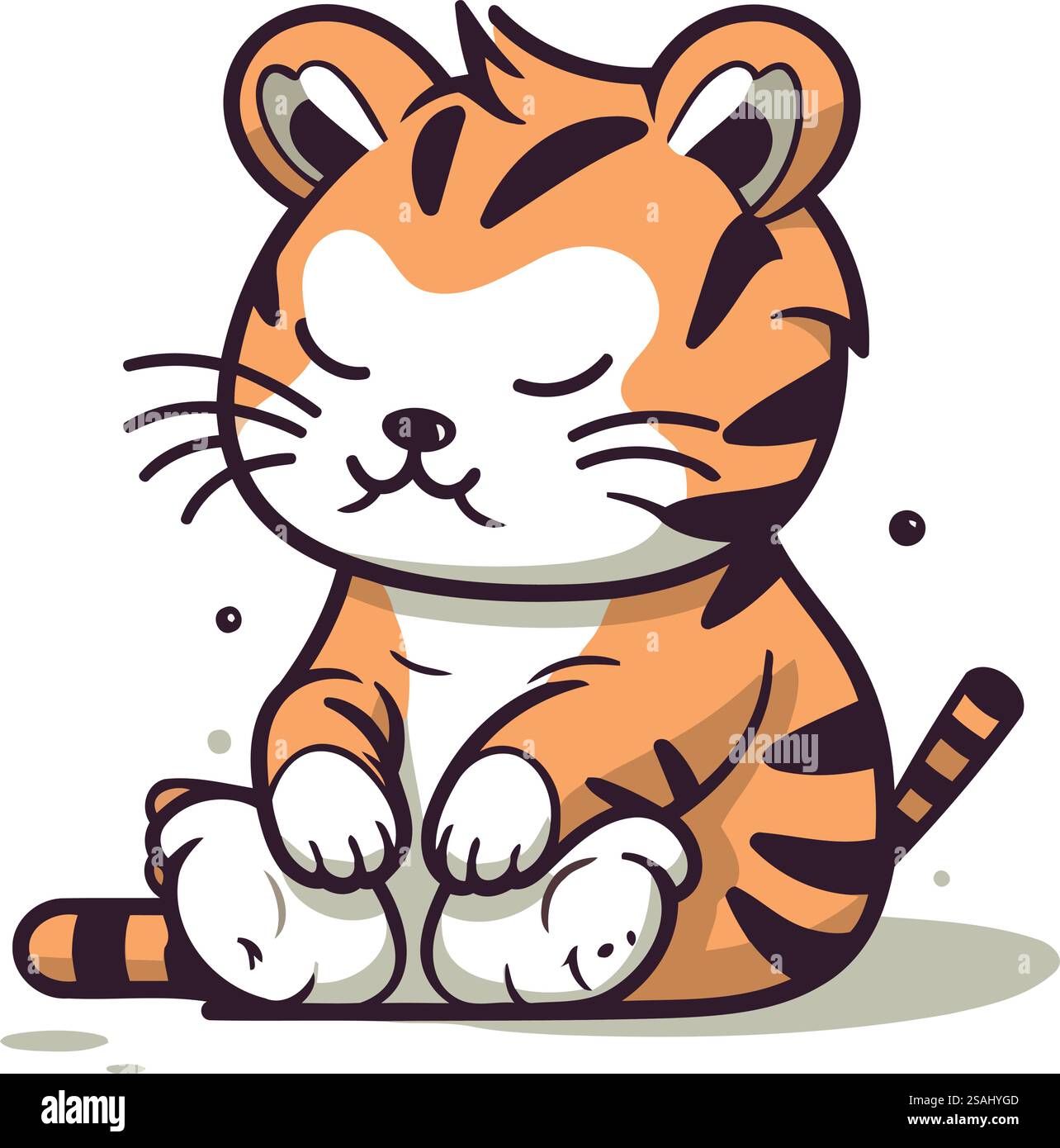 Cute cartoon tiger sitting. Vector illustration isolated on white ...