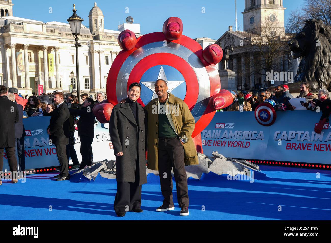 Danny Ramirez, left, and Anthony Mackie pose for photographers at the ...