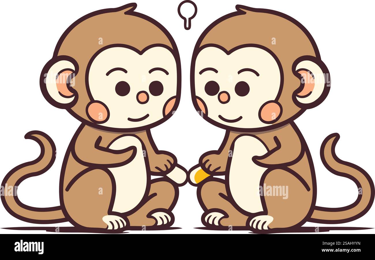 Monkey couple. Vector illustration in cartoon style on white background ...