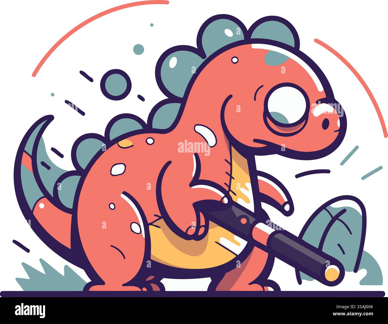Cute dinosaur with a baseball bat. Vector illustration in cartoon style ...