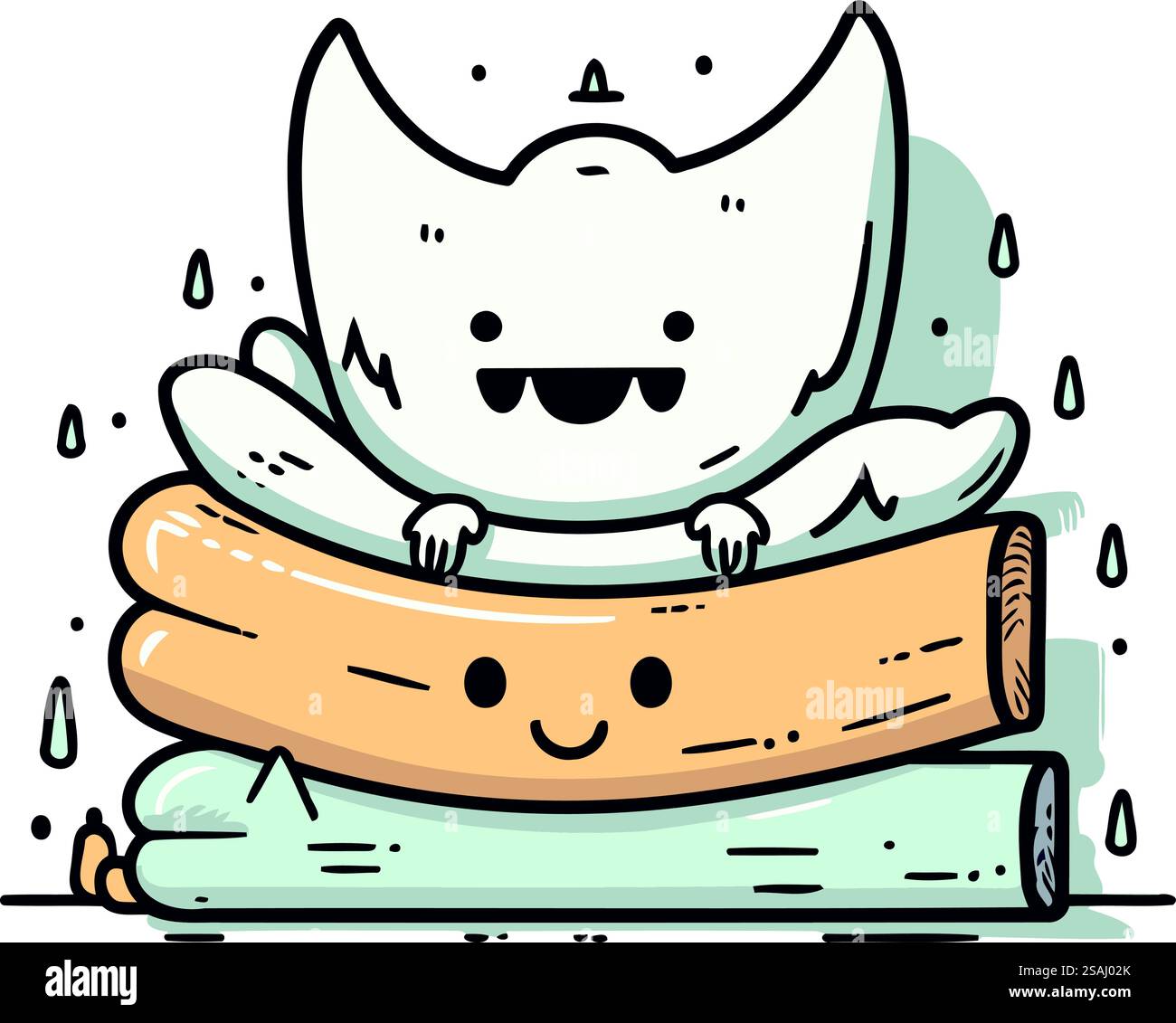 Cute kawaii cat sitting on a log. Vector illustration Stock Vector ...