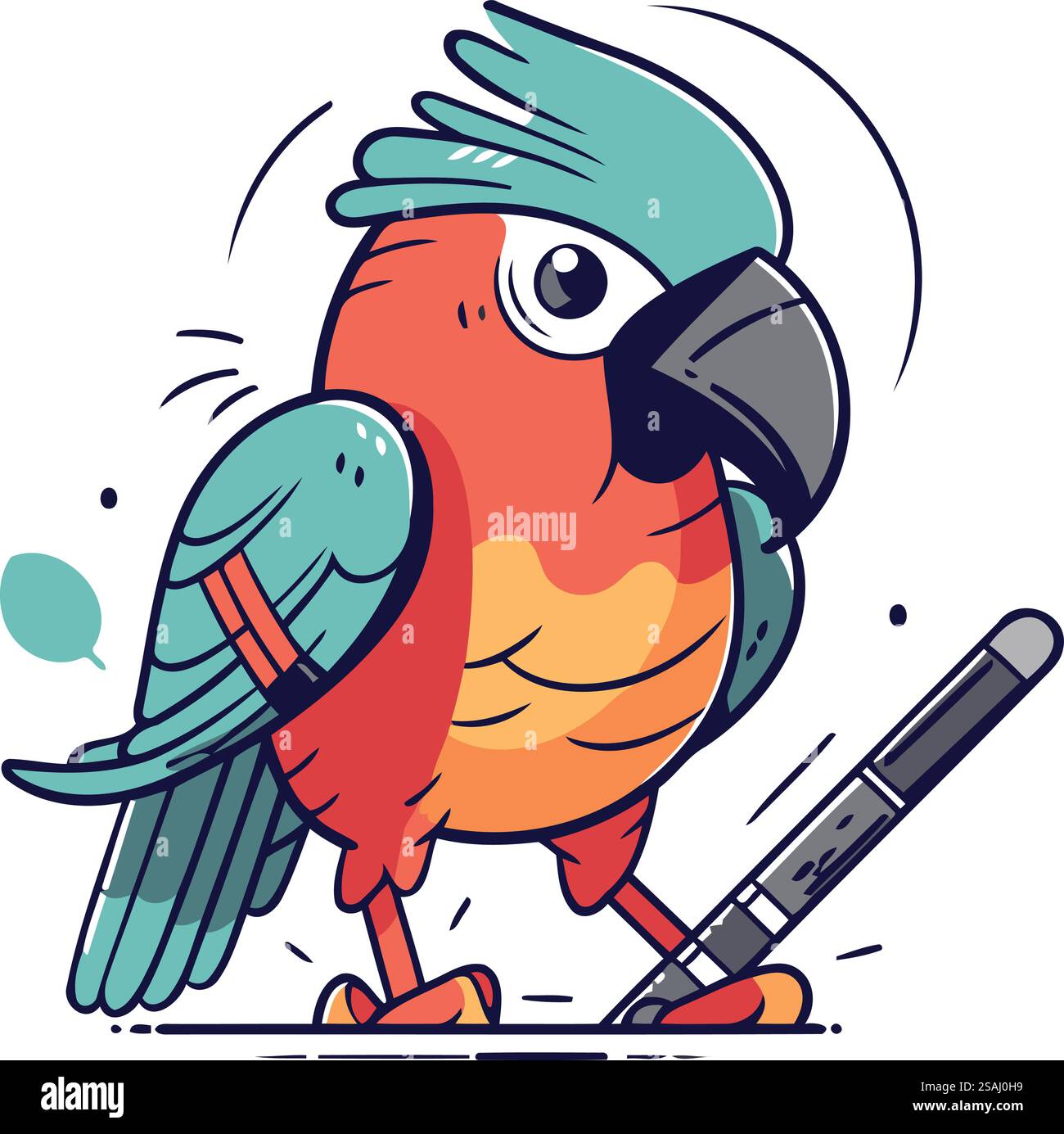 Cute parrot with baseball bat. Vector illustration in cartoon style ...
