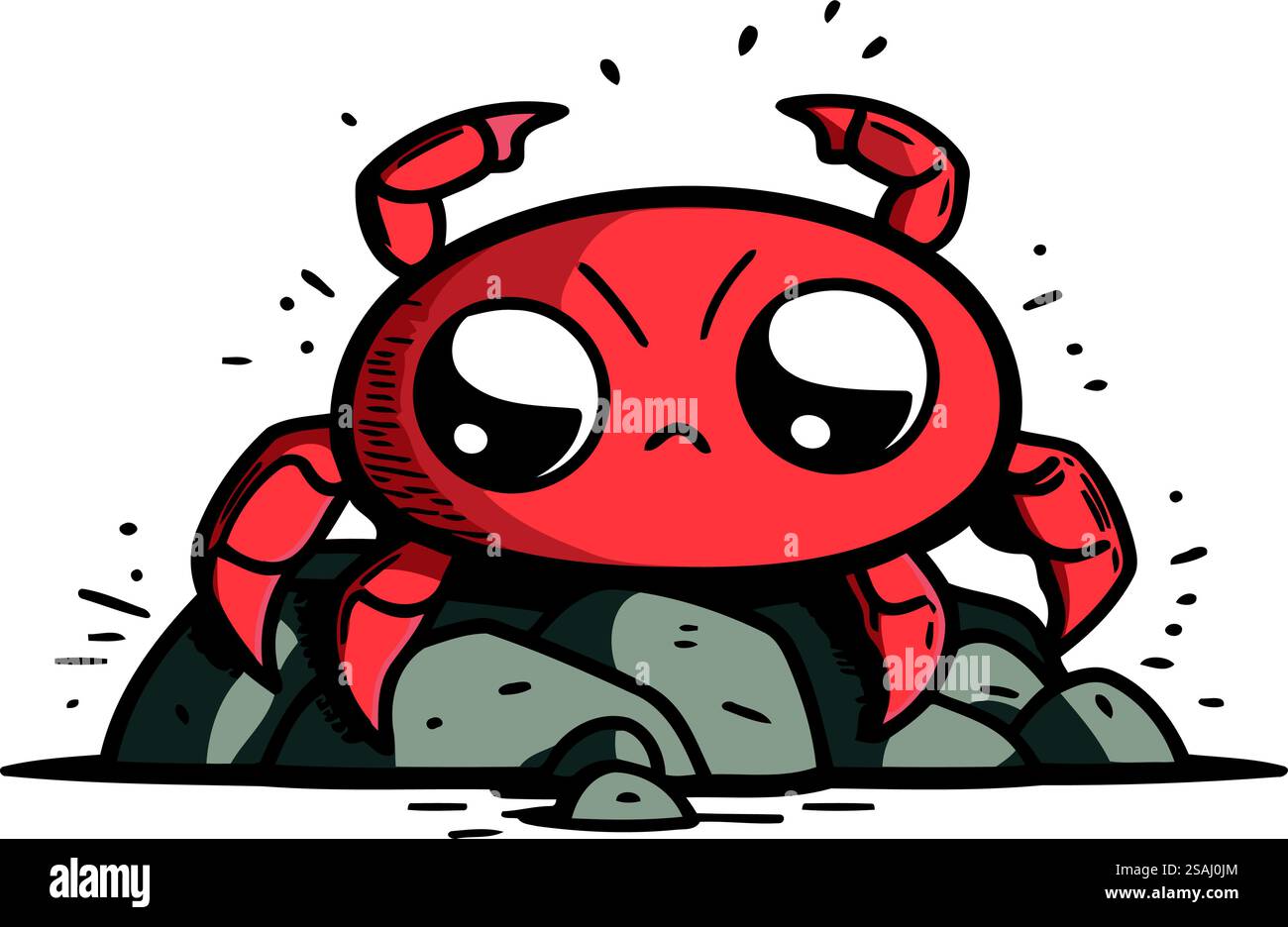 Cute cartoon red crab on the rock. Vector illustration isolated on ...