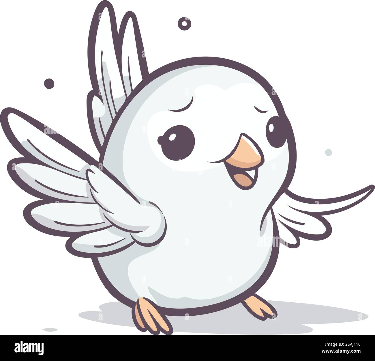 Cute white dove cartoon character vector illustration. Isolated on ...