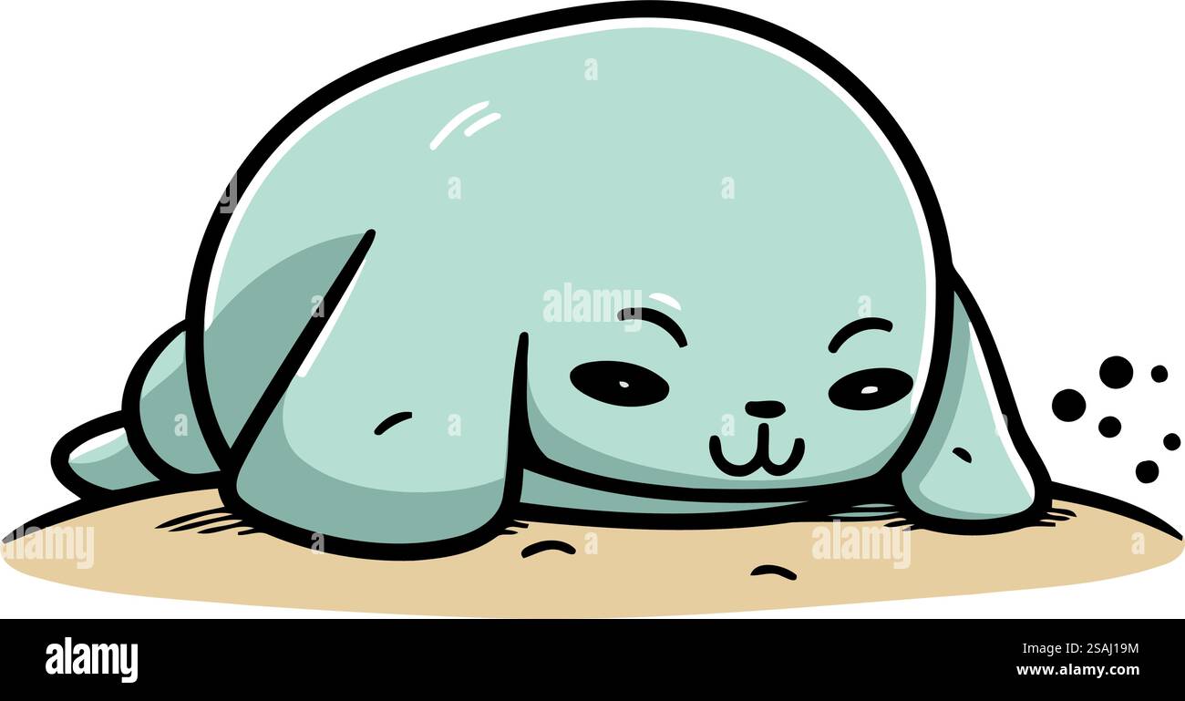Cute seal sleeping on the sand. Vector hand drawn illustration Stock ...